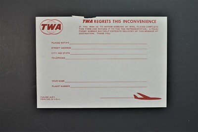 TWA "Regrets This Inconvenience" Form (1961) | eBay