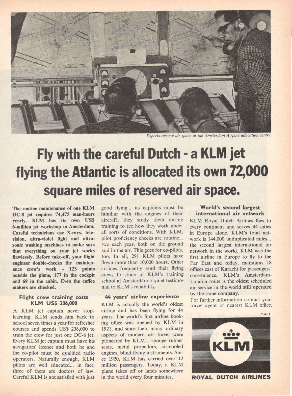 KLM Netherlands Royal Dutch Airlines Advertisement 1 page 1964 Atlantic ...