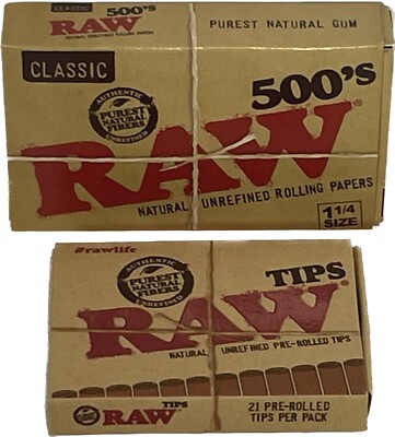 Raw Classic 500 Pack Unrefined Rolling Papers + Pre-Rolled Tips*Free ...