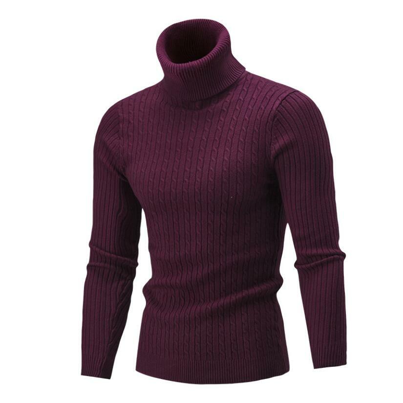 Men's Turtleneck Sweater Solid color Knitted Pullovers Slim Casual ...