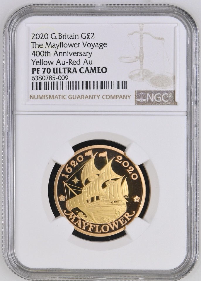 400th Anniversary of Mayflower Voyage 2020 UK £2 Gold Proof Coin Graded ...