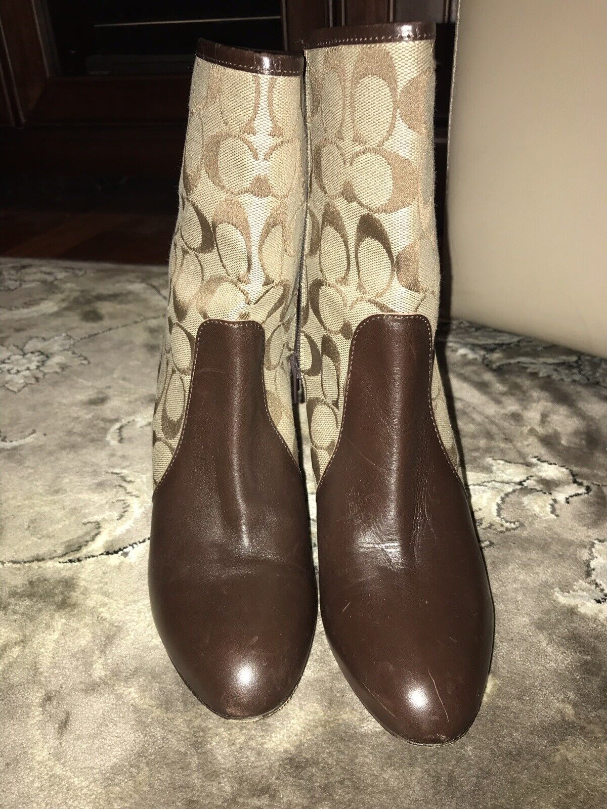 COACH BROWN Leather High heel Boots Coach CC logo mon… - Gem