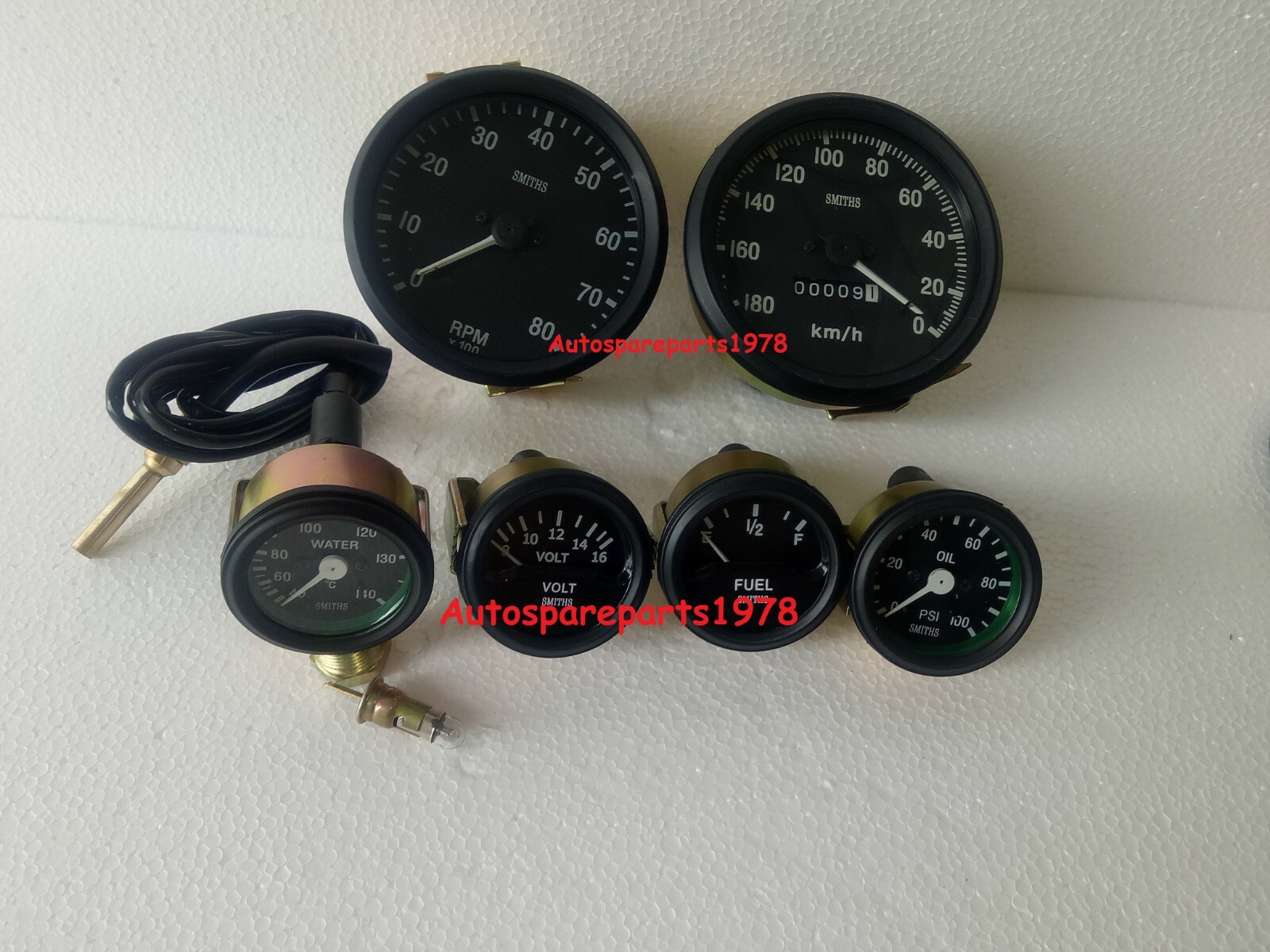 Smiths Replica Gauges kit 100MM Speedo 180-0 KMH + 0-80 RPM and 52MM ...