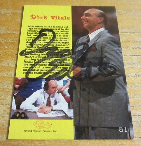 Dick Vitale Autographed Signed 1994 Classic #81 Trading Card NBA/NCAA ...