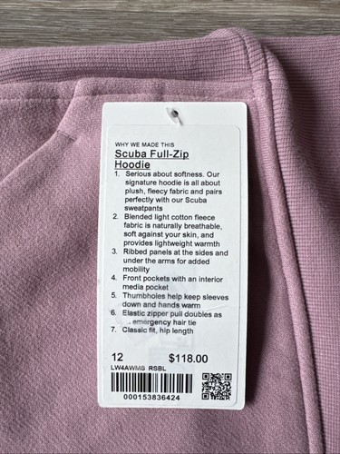 Lululemon Scuba Full-Zip Hoodie, RSBL - Rose Blush, NWT, Size 12 | eBay