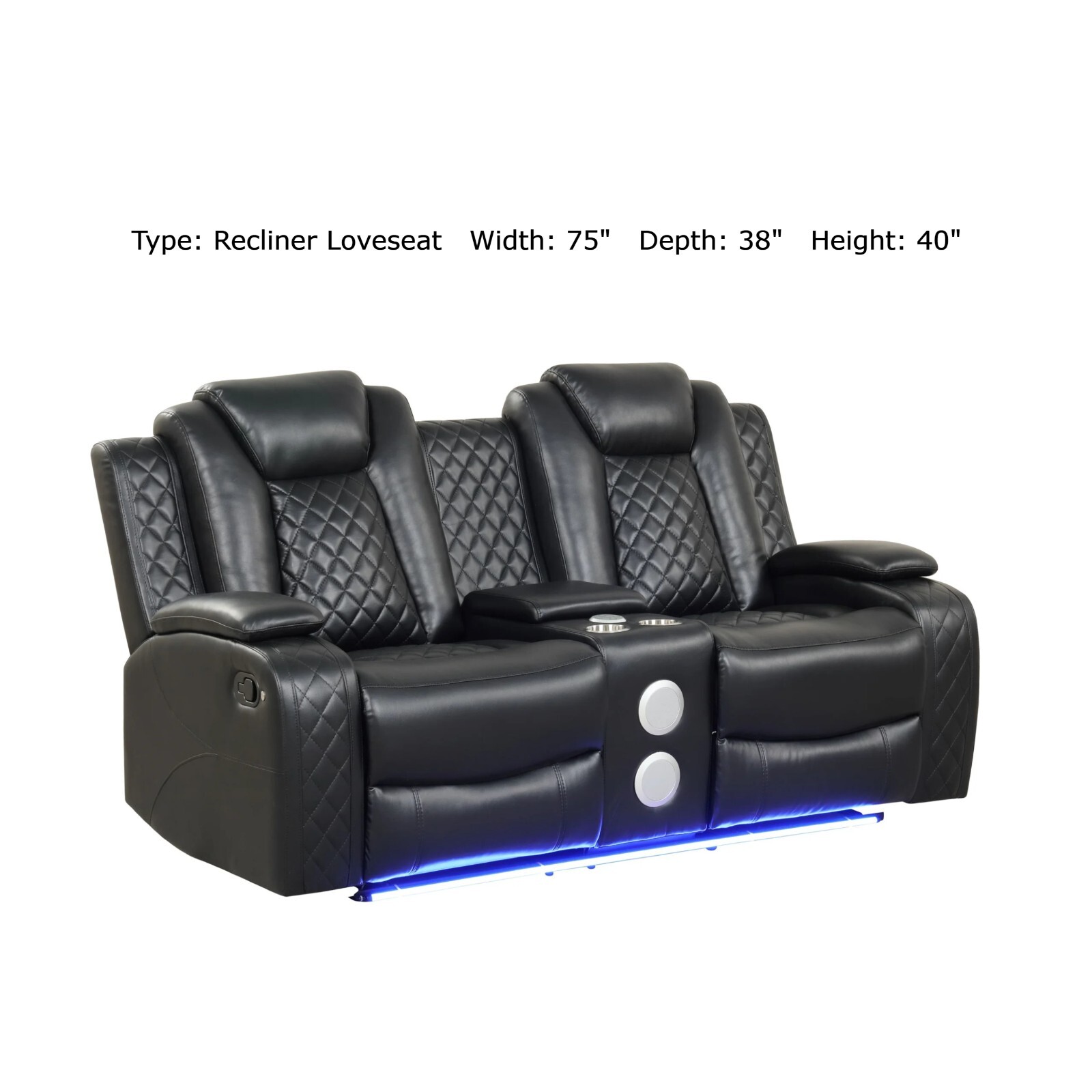 NEW LED 3PC Sofa 5-Recliner Set Bluetooth Speaker Black Leather Gel ...