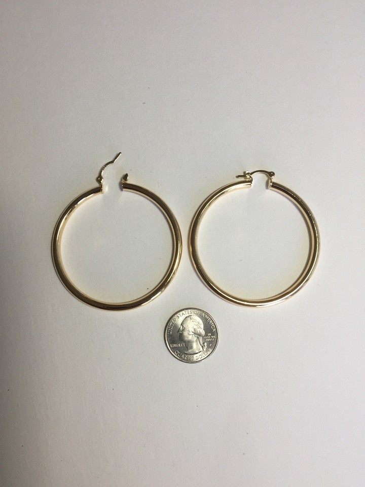 14K GOLD PLATED HOOP EARRING WITH SWIVEL BAR AND SNAP IN CLOSSING ...