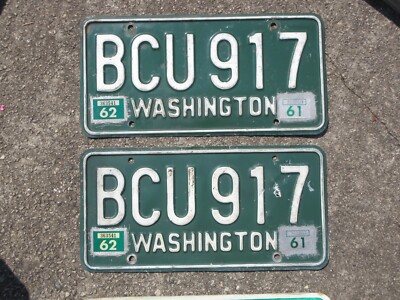 1962 Washington License Plate Pair BCU 917 Chevrolet Ford Dodge Wash ...