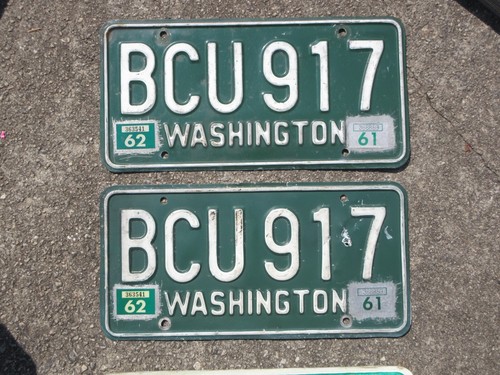 1962 Washington License Plate Pair BCU 917 Chevrolet Ford Dodge Wash ...