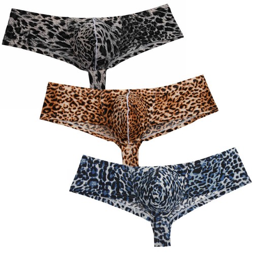 Men Leopard Thong Boxers Thin Bottom Underwear Elastic Swimming Bikini ...