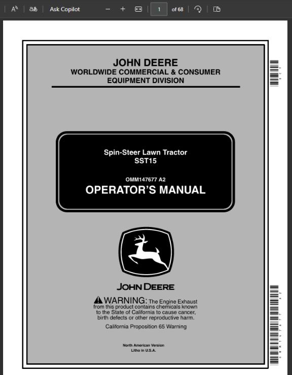 John Deere SST15 SST16 SST18 Lawn Tractors Service Operators Manual ...