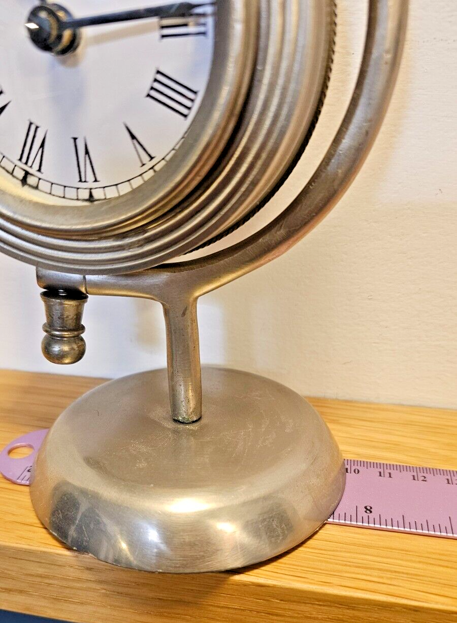 Vintage Brass Table Clock Swing Arm Mid Century Home Accent Heavy ...