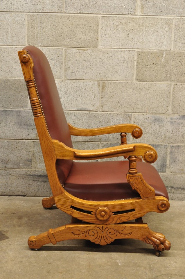 Antique Eastlake Victorian Oak Wood Paw Foot Platform Rocker Rocking ...
