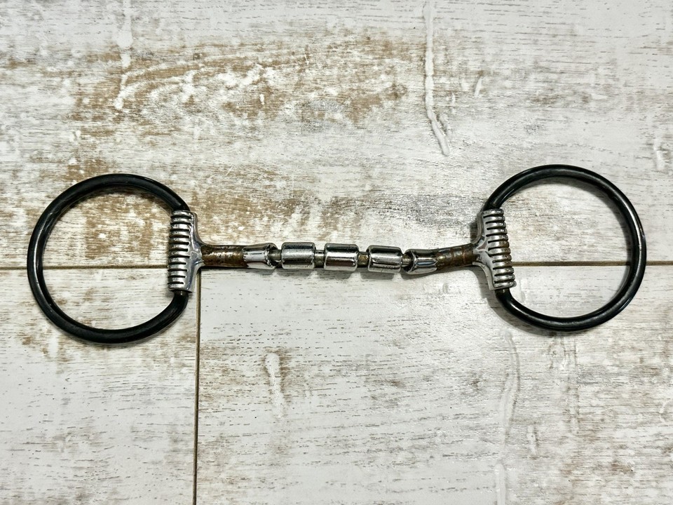 Black Western Dee Triple Barrel Roller Mullen Relief Snaffle Horse Bit ...