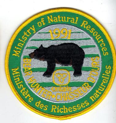 1991 ONTARIO MNR BEAR HUNTER PATCH-MICHIGAN DNR DEER-MOOSE-ELK-CREST ...