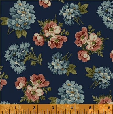Windham Kensington FLANNEL Navy Blue Pink Peach Small Floral Rose Quilt ...