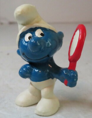 Smurf Figurine Smurfs Mirror Vanity Handsome Cute 1972 Schleigh Peyo ...
