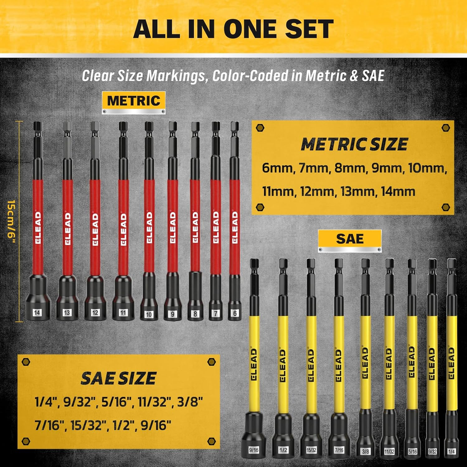Magnetic Nut Driver Bit Set 35-PC Extra Long Nut Driver Set for Impact ...