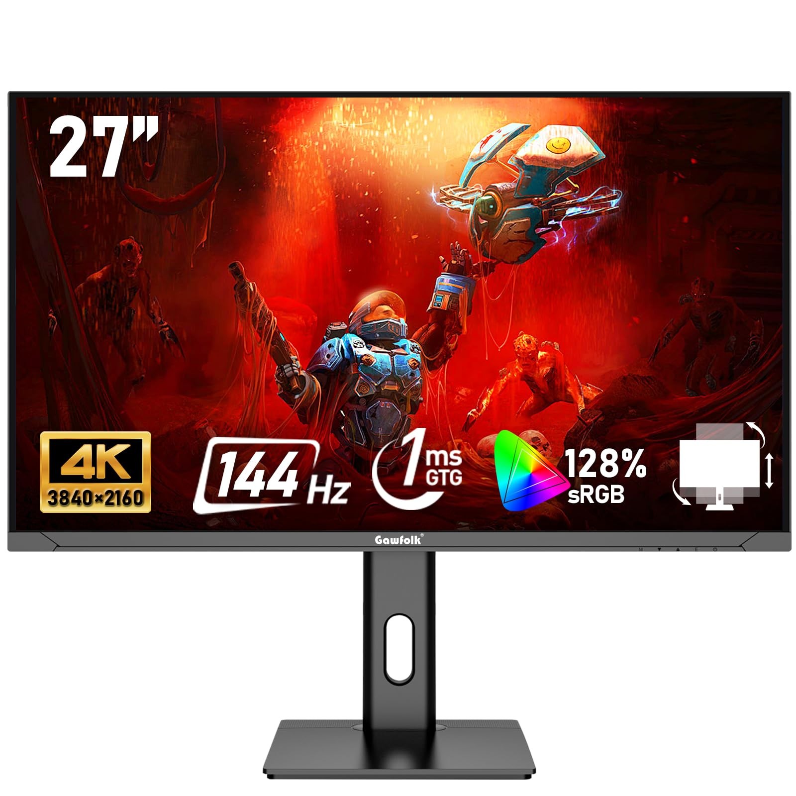 27 inch IPS PC Screen, 4K Gaming Monitor 144Hz, 1ms, FreeSync, 128% ...