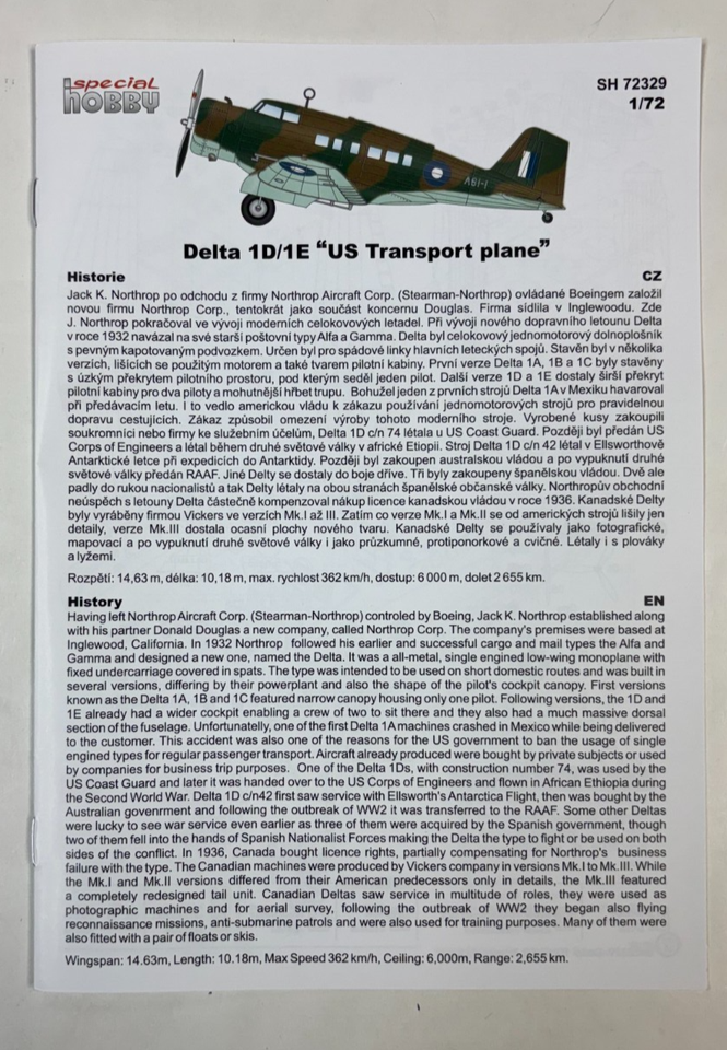 1/72 Northrop Delta: Azur Civilian Version & Special Hobby US Transport ...