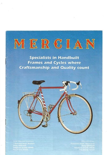 Mercian Bike Frame Catalogue .... with Price Lists & Campag spec sheet ...