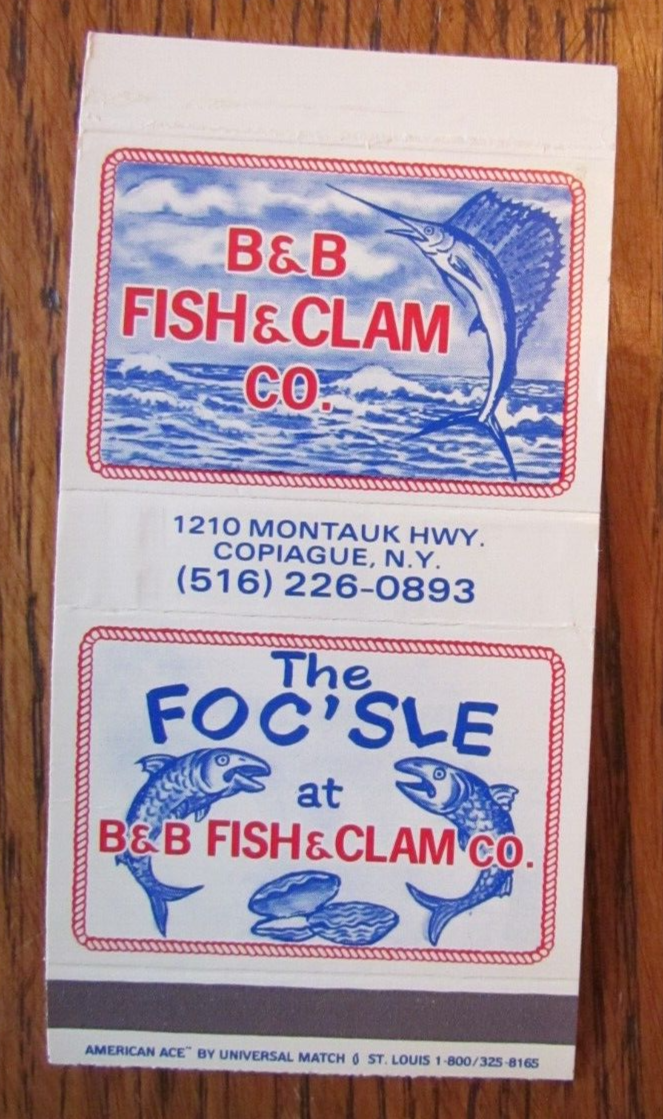 AMERICAN ACE MATCHBOX COVER: B & B FISH & CLAM COPIAGUE, NY EMPTY ...