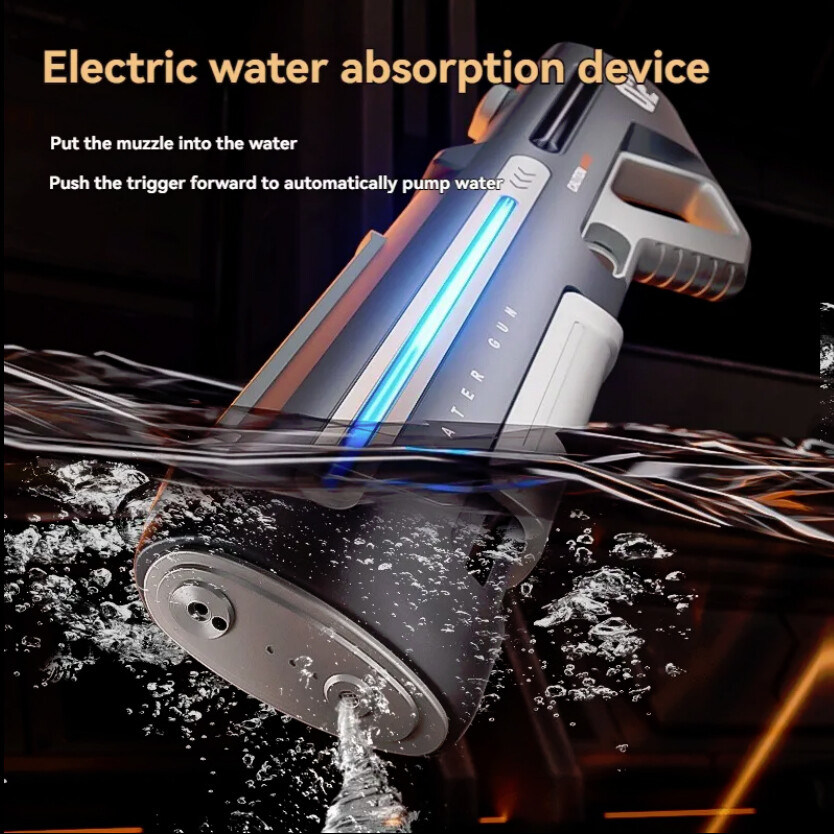 Auto/Manual Electric Water Toy Gun LED Light Blaster (Gray) Summer Pool ...