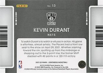 Kevin Durant Panini Game Night Ticket 2021-22 Panini Contenders #13 | eBay