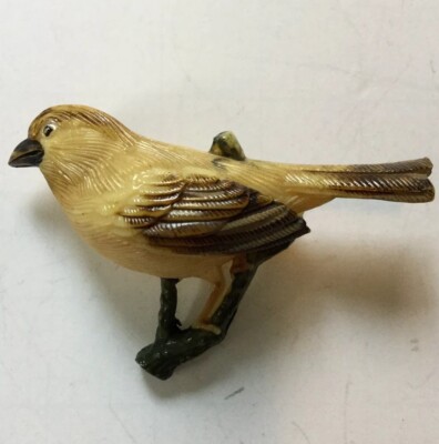 Midcentury Molded Plastic Yellow & Brown Goldfinch on a Branch Bird Pin ...