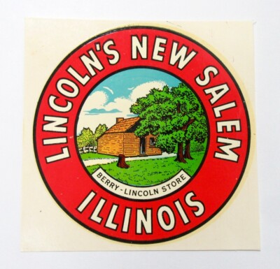 VINTAGE 1950'S TRAVEL WINDOW DECAL LINCOLN'S NEW SALEM ILLINOIS BERRY ...