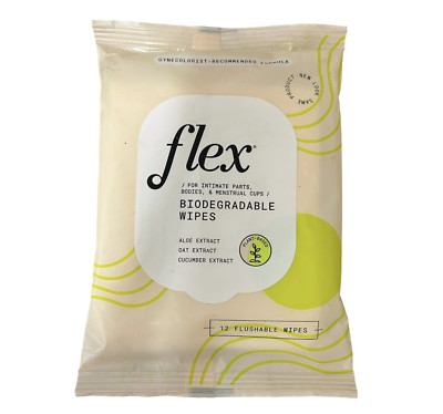 Flex Biodegradable Wipes For Intimate Parts, Plant Based, 12 Flushable ...
