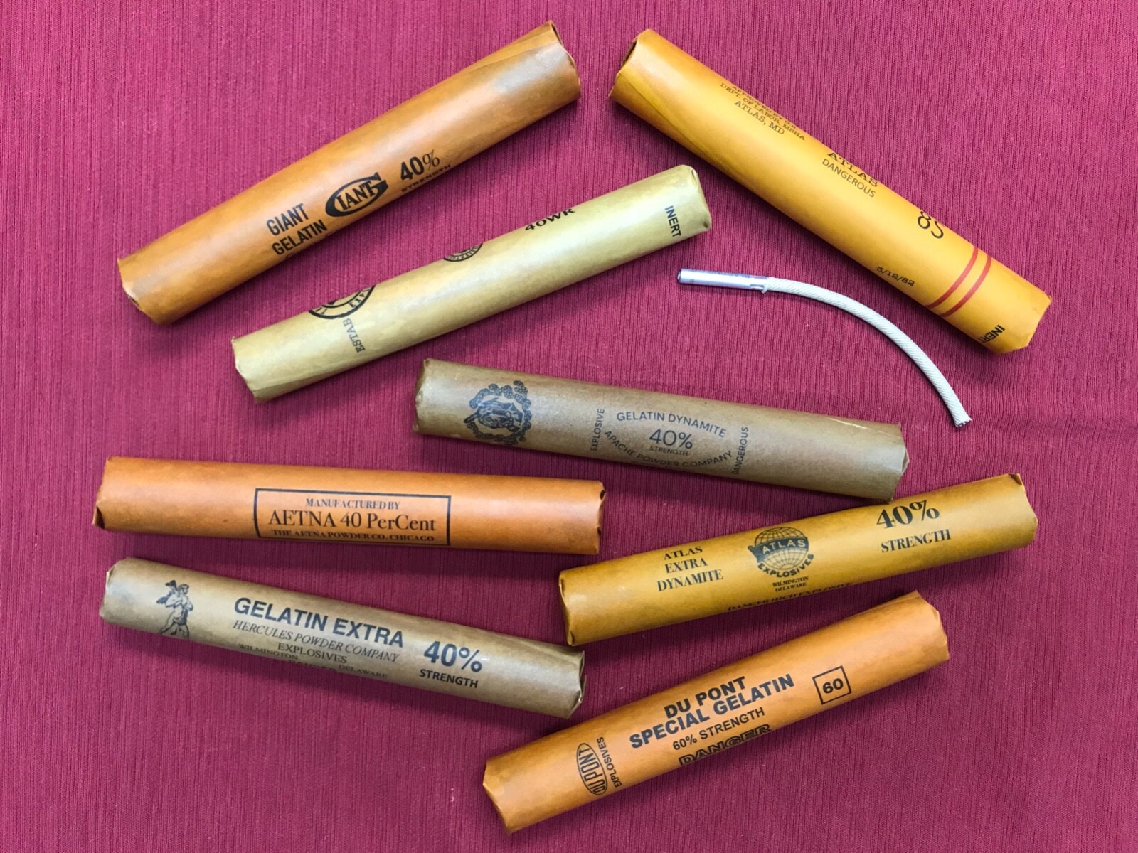 inert dynamite sticks with cap and fuse, set of 8. Great for display ...