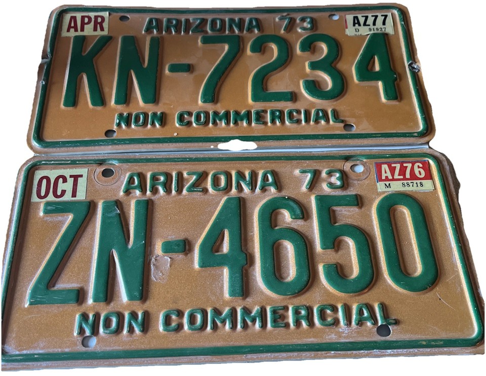 Arizona (2) Different 1973 NON COMMERCIAL License Plates KN-7234 And ZN ...
