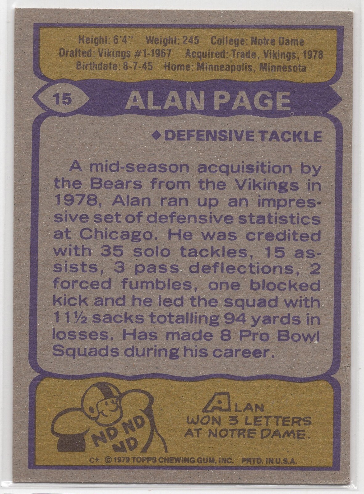 PUR070 1979 Topps #15 Alan Page Chicago Bears | eBay