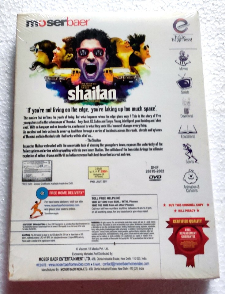 Shaitan DVD Bollywood Movie DVD Rajeev Khandelwal Kalki Koechlin Shiv ...
