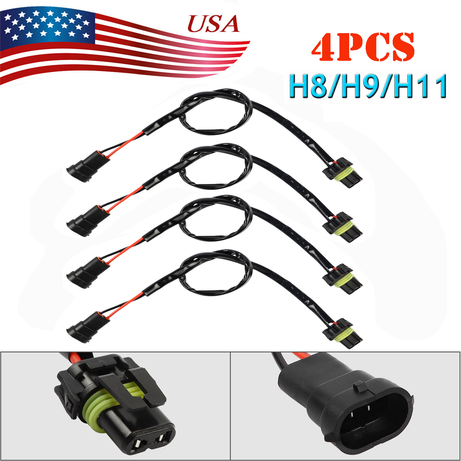 4X 9006 Sockets To H11 Bulbs Adapter Headlight Conversion Wire Pigtail ...