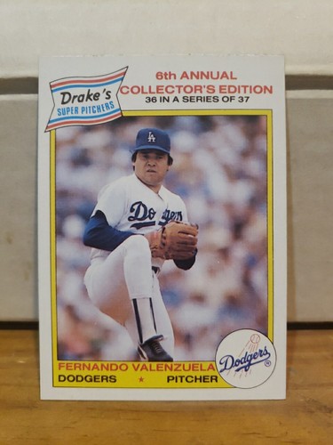 Fernando Valenzuela LA Dodgers 1986 Drake's Super Pitchers Card#36 Mint ...