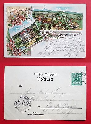 Litho AK LÜCKENDORF bei Zittau 1899 Kurhaus Hugo Löbel und Ortsansicht ...