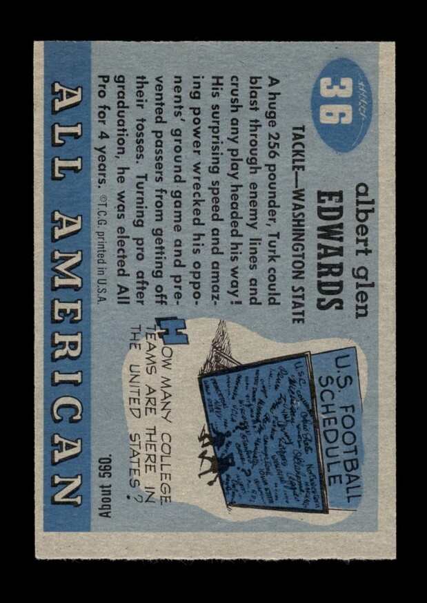 1955 Topps All-American Set-Break # 36 Turk Edwards EX-EXMINT *GMCARDS ...