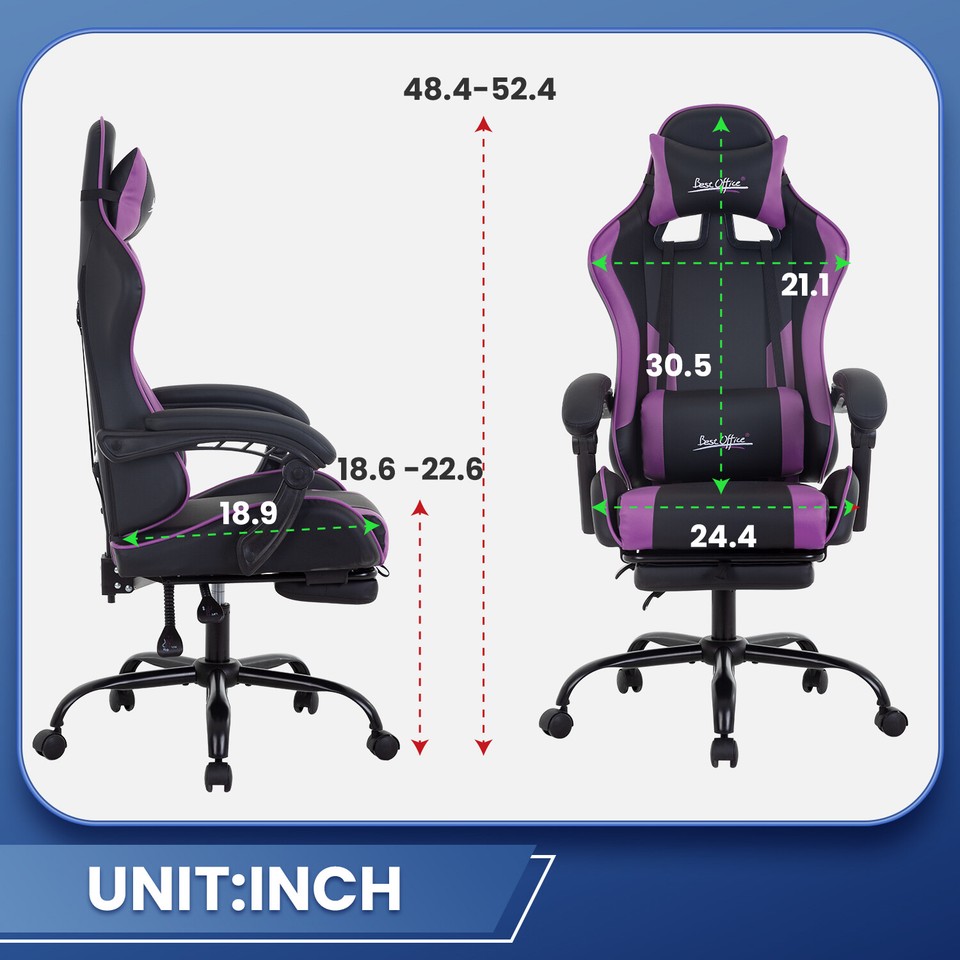 Gaming Chair Office Chair w/Footrest Lumbar Support Headrest Armrest ...