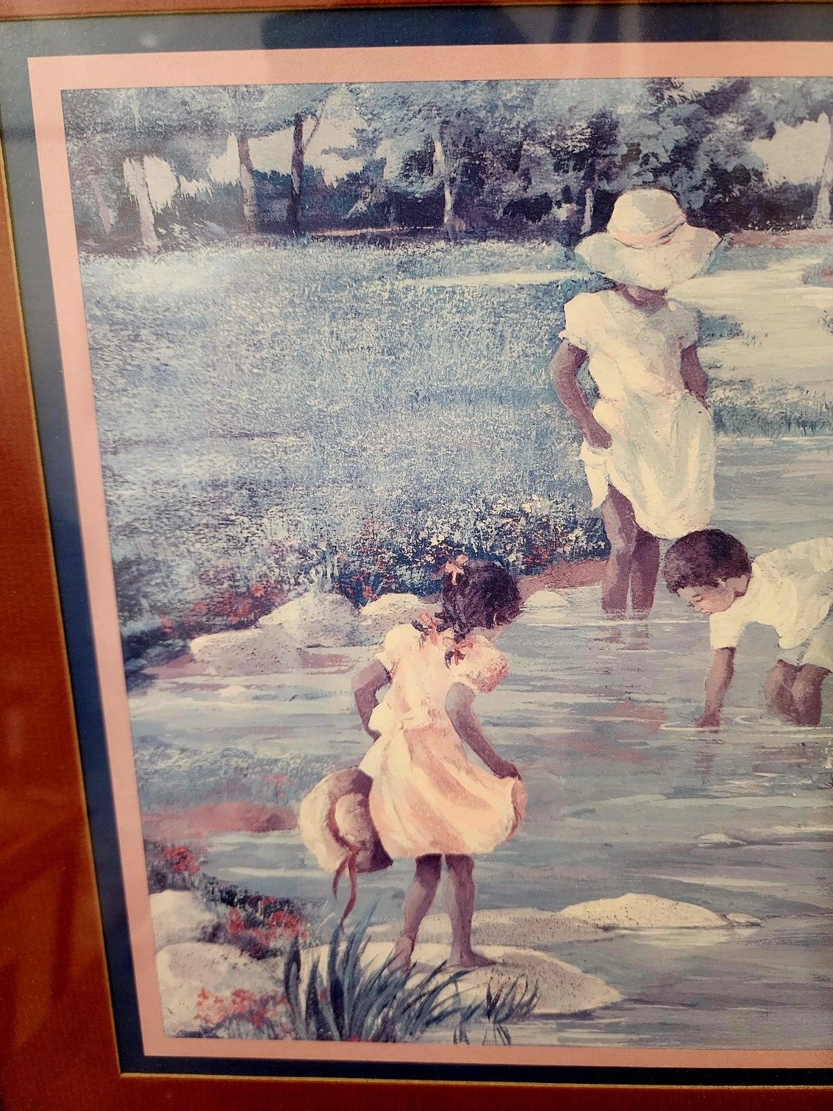 Framed Vintage Black Art Print “ Children Playing in a Stream” by Ann ...