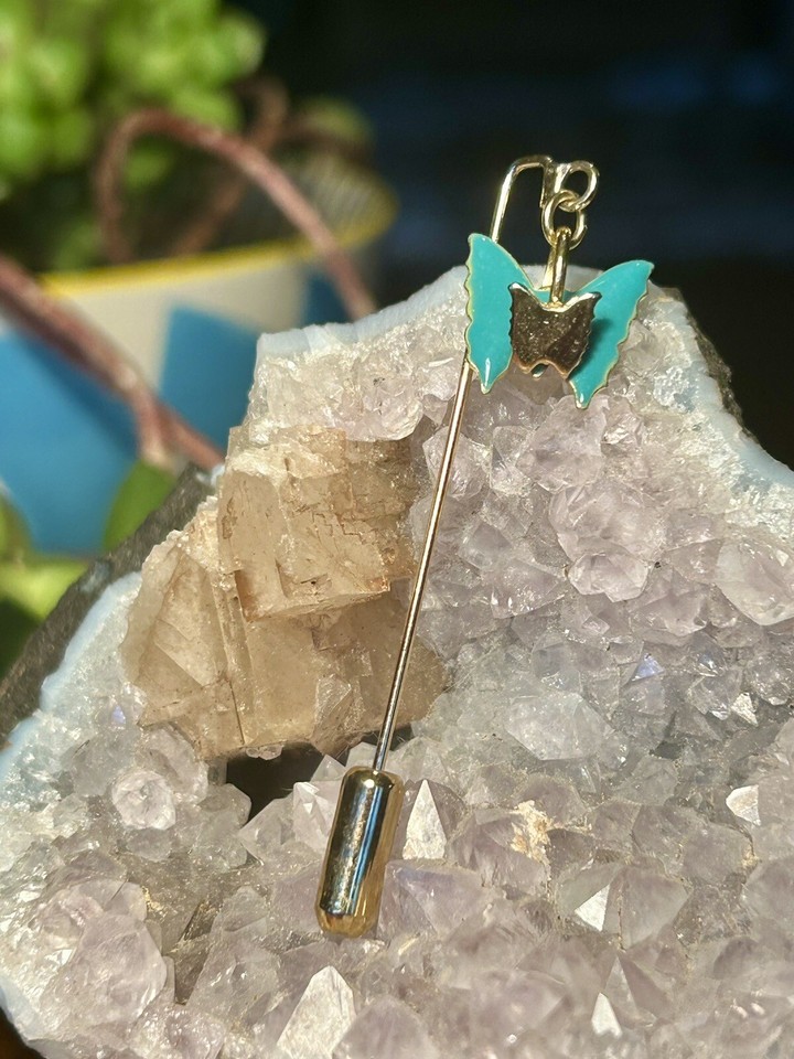 Vintage Lapel Pin Stick Pin Hat Pin Butterfly Teal Retro Jewelry Gift ...