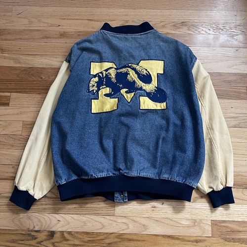 Vintage Michigan Wolverines Denim Varsity Jacket Mens Large Blue 80s ...