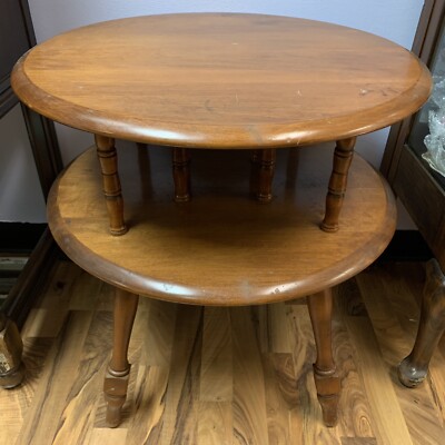 VTG 1950s Ethan Allen? Hand Made Solid Maple Wood Round 2 Tier End ...