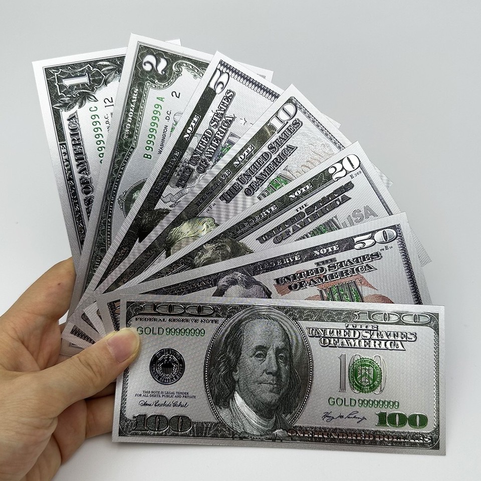 US Dollar Silver Banknotes 1 2 5 10 20 50 100 Bills Money Set ...