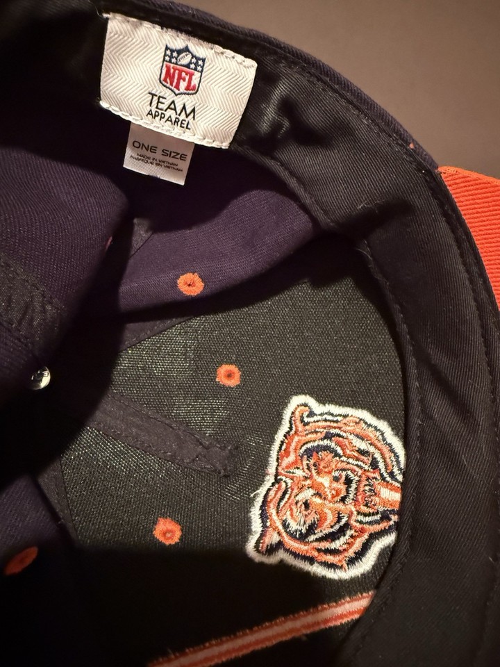 Chicago Bears Navy Gray Hat Cap w White Orange Accents cotton Bear Head ...