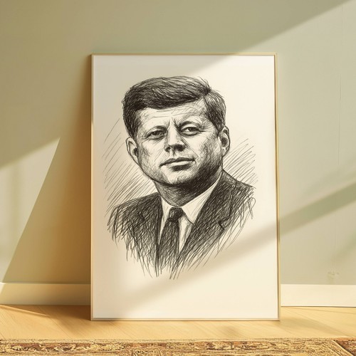 JOHN F KENNEDY DRAWING PRINT PORTRAIT SKETCH 8" x 10" JOHN F KENNEDY ...