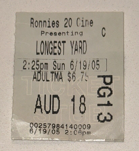 Longest Yard Movie Ticket Stub Opening Month Adam Sandler 2005 Film ...