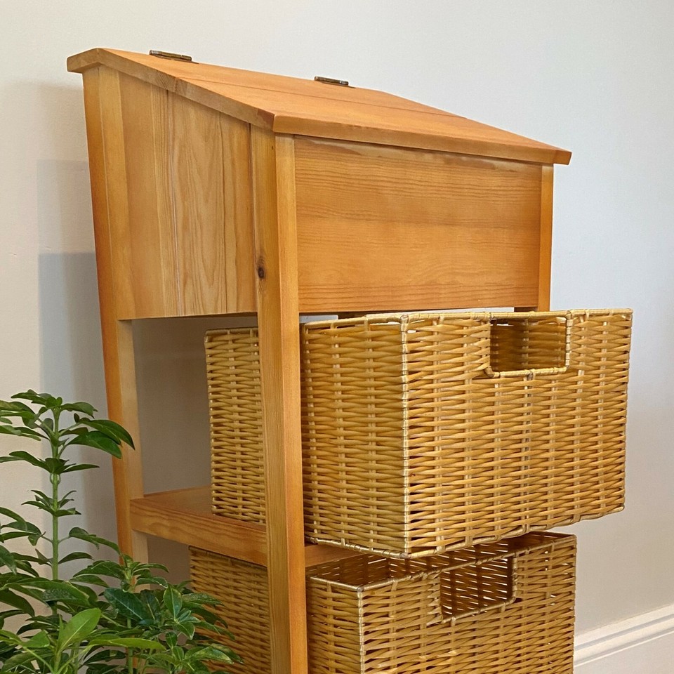 Wooden Vegetable Potato Store Storage Rack with Wicker Style Baskets ...