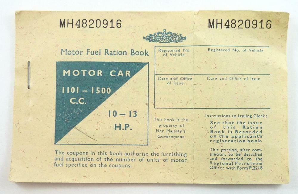 1950's Unused Motor Fuel Ration Book - Intact Coupons - Motor Car 1101 ...